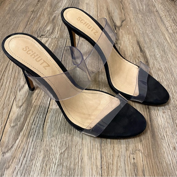 SCHUTZ | Shoes | Schutz Black Stiletto Heels With Clear Straps Size 7 ...